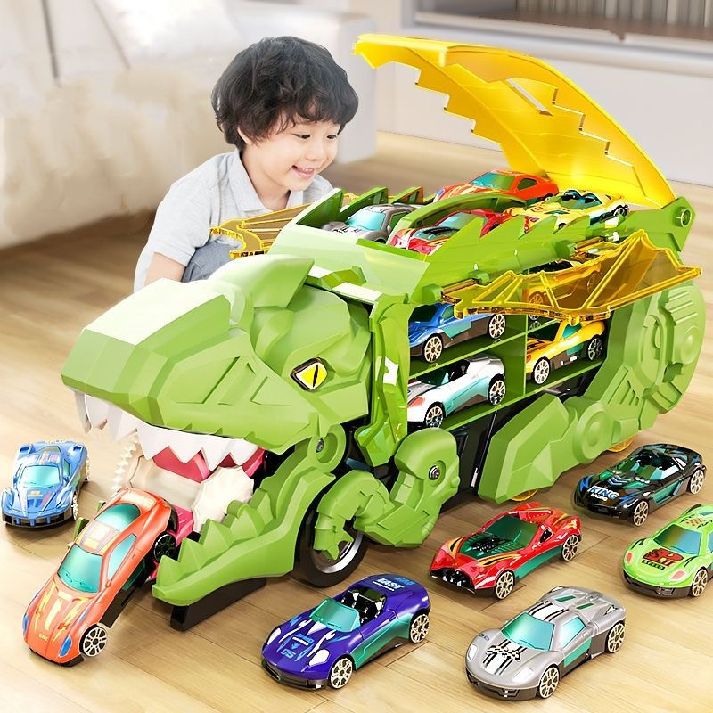 Tyrannosaurus Rex Card Toy with 8 Die-casting Racing Dinosaur Children ...