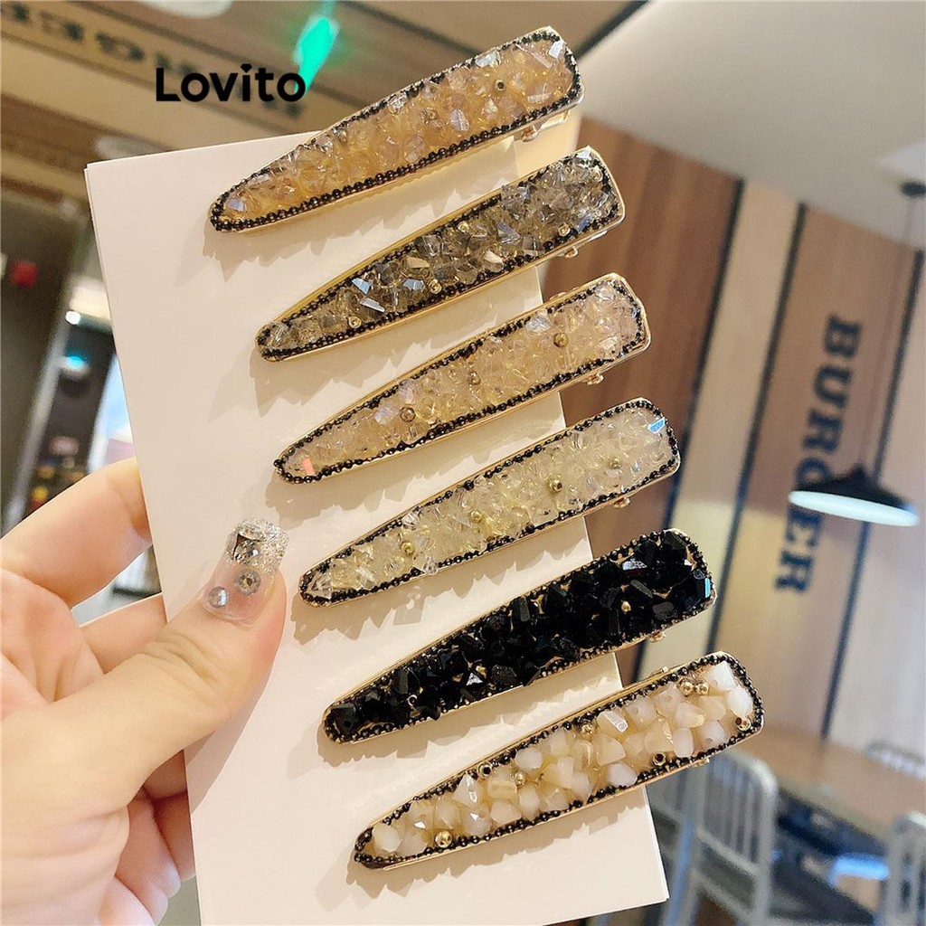 Lovito Women Cute Plain Rhinestone Hair Clips LFA44263 | Shopee Philippines