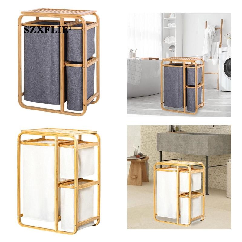 [Szxflie1] Folding Laundry Hamper Wood Frame Storage Basket for Dorm ...