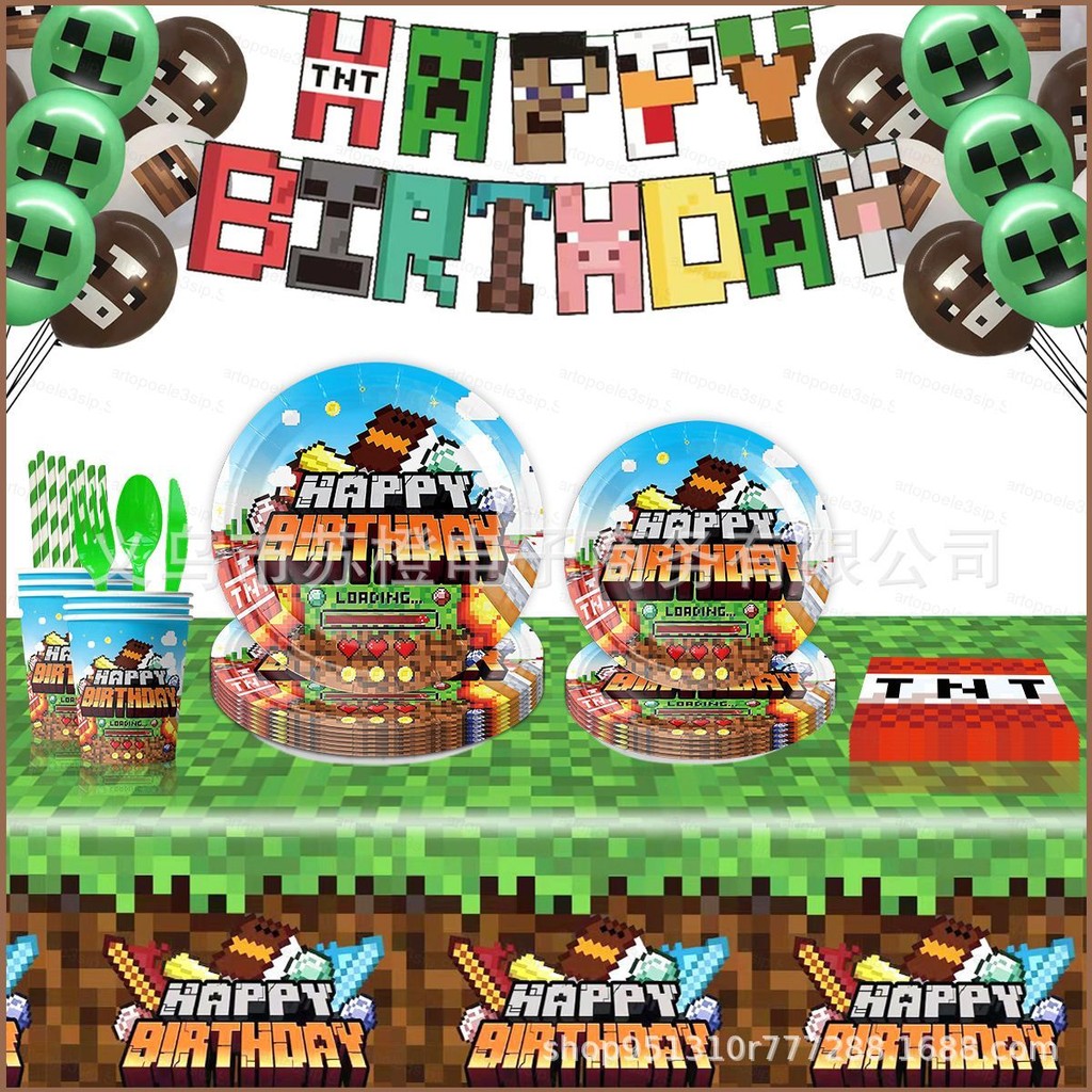 lk Minecraft Themed Decoration Celebrate Pixel World Party Tablecloth ...