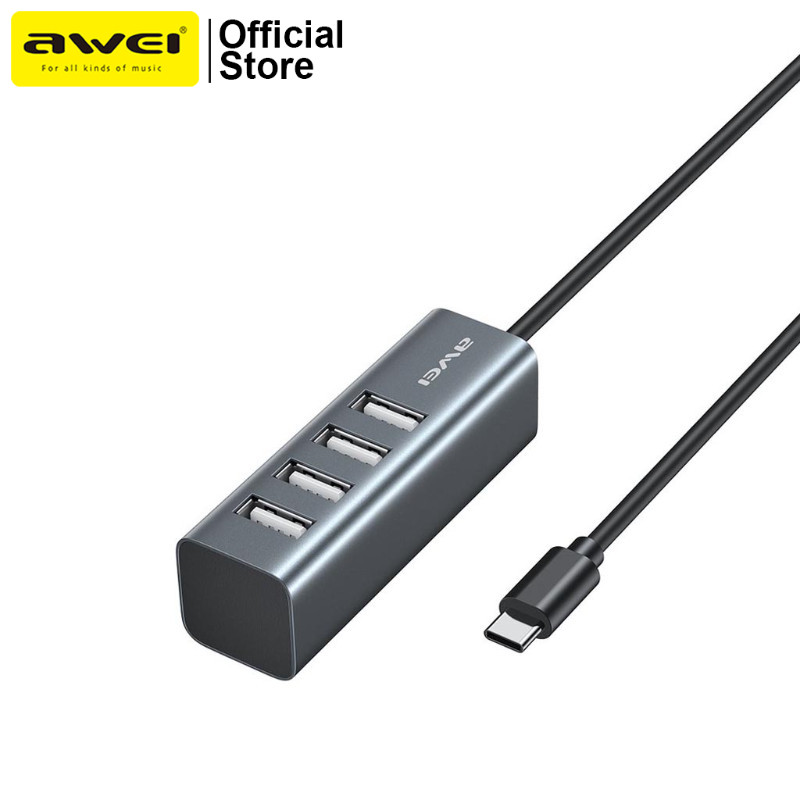 Awei CL-122T Type-C Hub Adapter to USB 2.0 4 Ports for PC 750mm Length ...