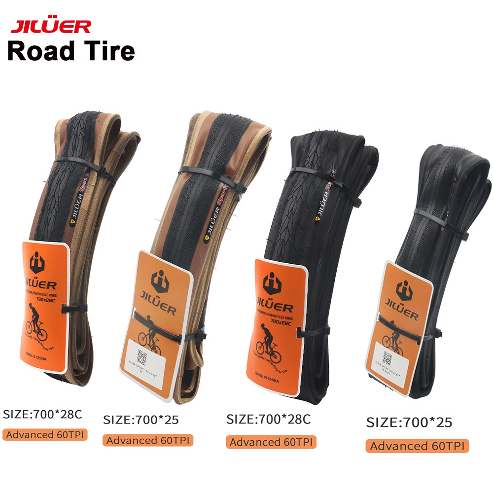 JILUER Road Bike Tire 700X28C/700X25C 60TPI Black and Skin Color ...