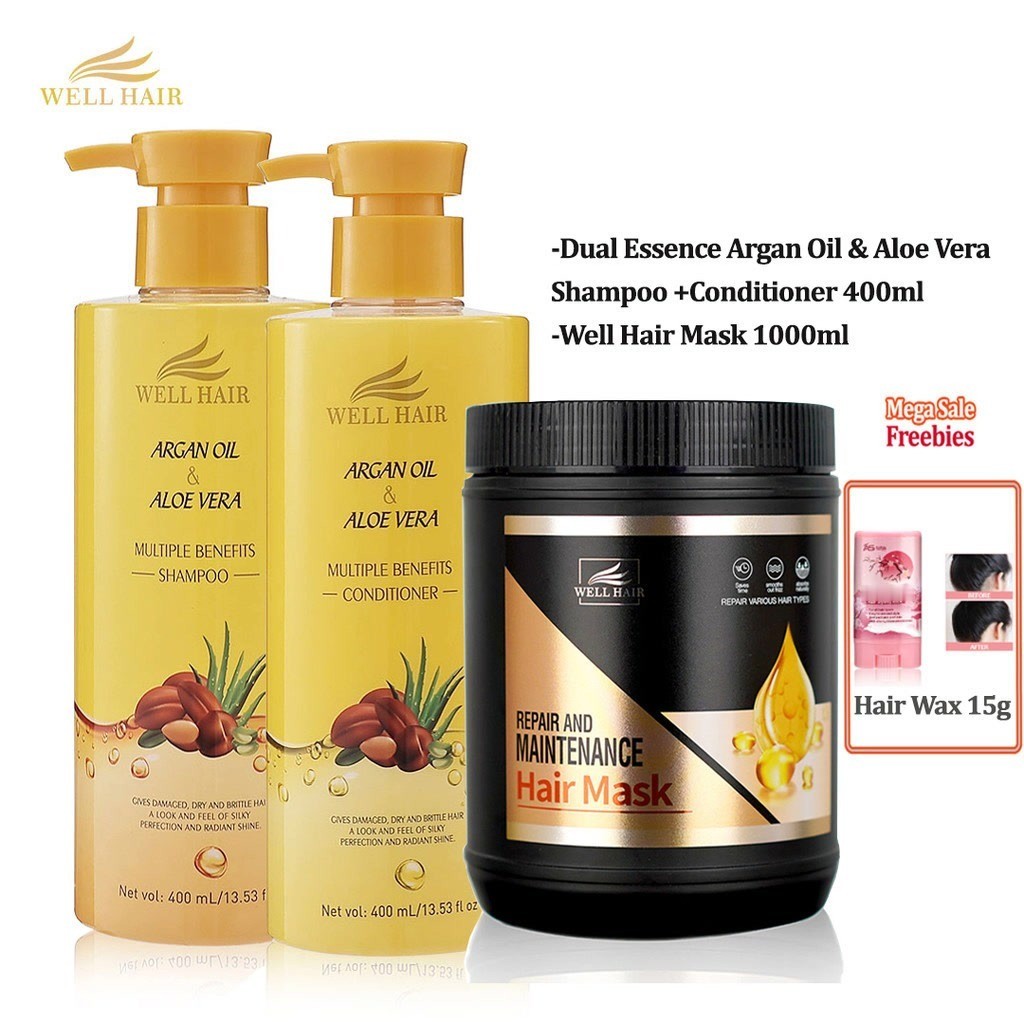 Well Hair Argan Oil & Aloe Vera Shampoo Conditioner 400ml with Well ...