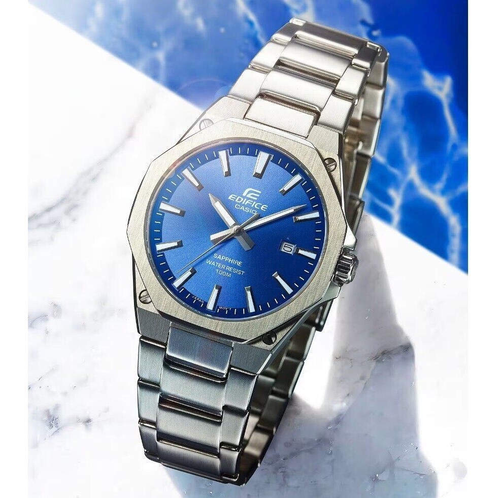 Casio Edifice EFR-S108D-2A Blue Analog Octagon Sapphire Glass Men's ...