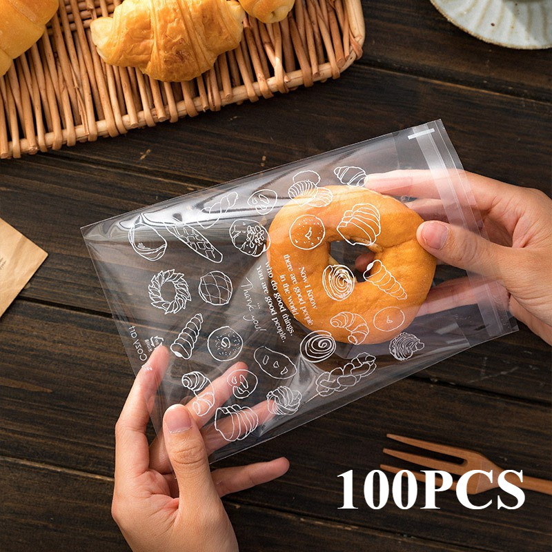 100 PCS Resealable Plastic Cookie Donut Bread Pastry Bag Food Packaging ...