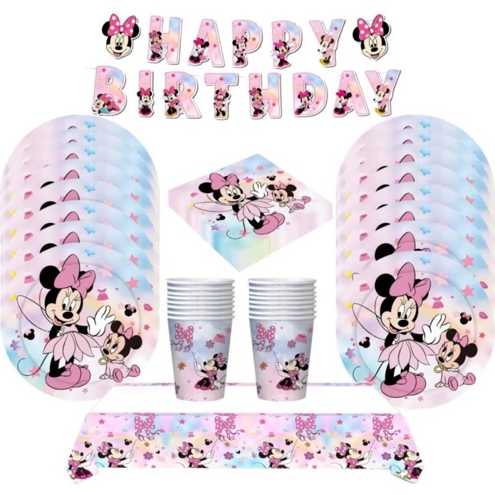 New Cartoon Minnie Mouse Party Tableware Cup Plate Napkin Baby Shower ...