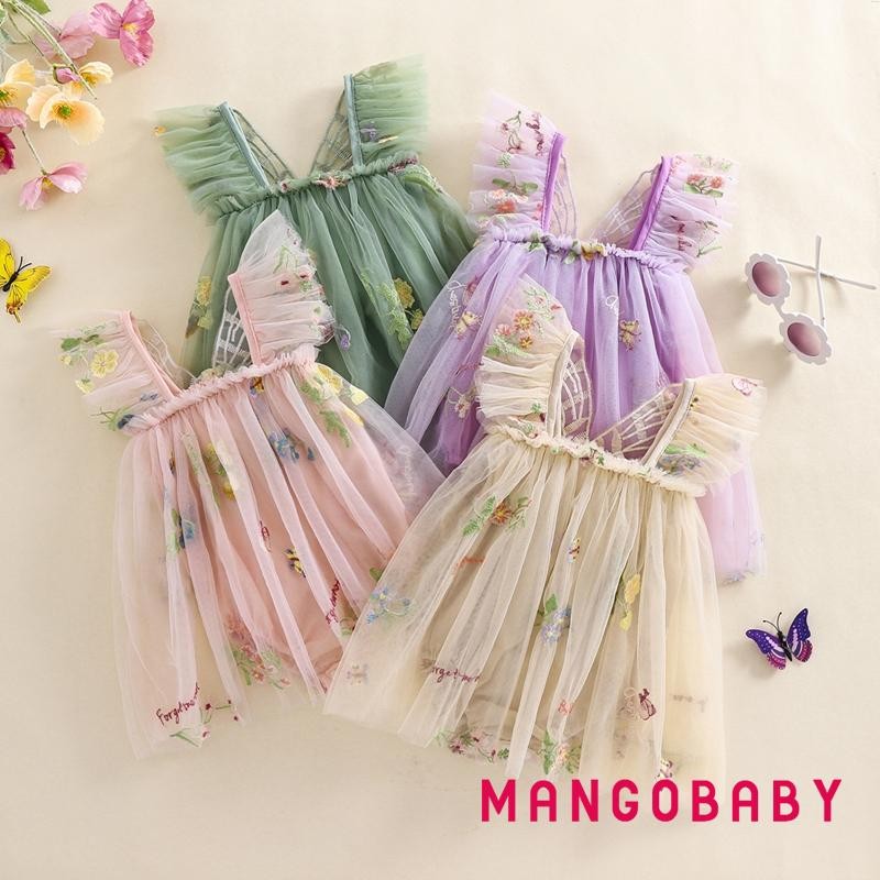 MG-Baby Girls Romper Dress Mesh Flower Butterfly Embroidery Sleeveless ...