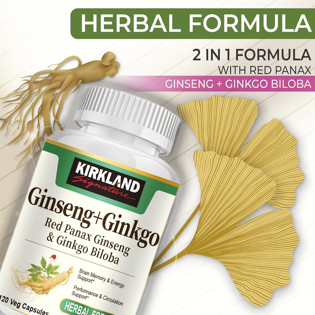 KIRKLAND Ginkgo Biloba & Ginseng - Korean Red Panax Extract Enhance ...