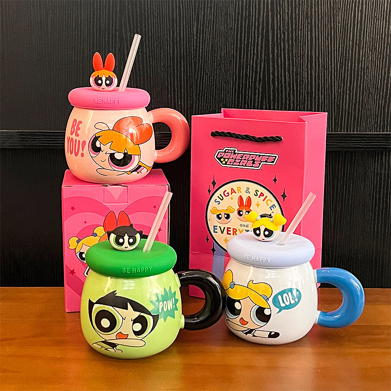 Powerpuff Girls Ceramic Mug Girls Cute With Lid Birthday Gift Coffee ...