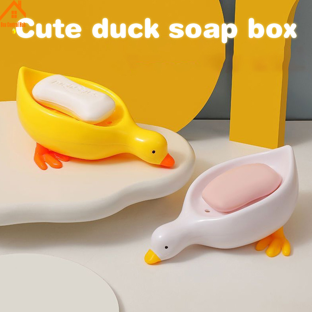 Yellow Duck Shape Soap Box Cartoon Soap Dish Drainable Soap Holder Wash ...