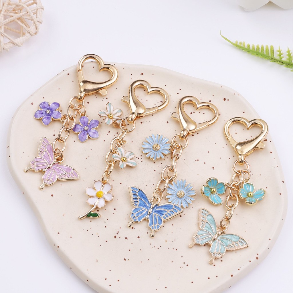 Colorized Butterfly Metal Keychains Sweet Loving Heart Pendant Creative ...