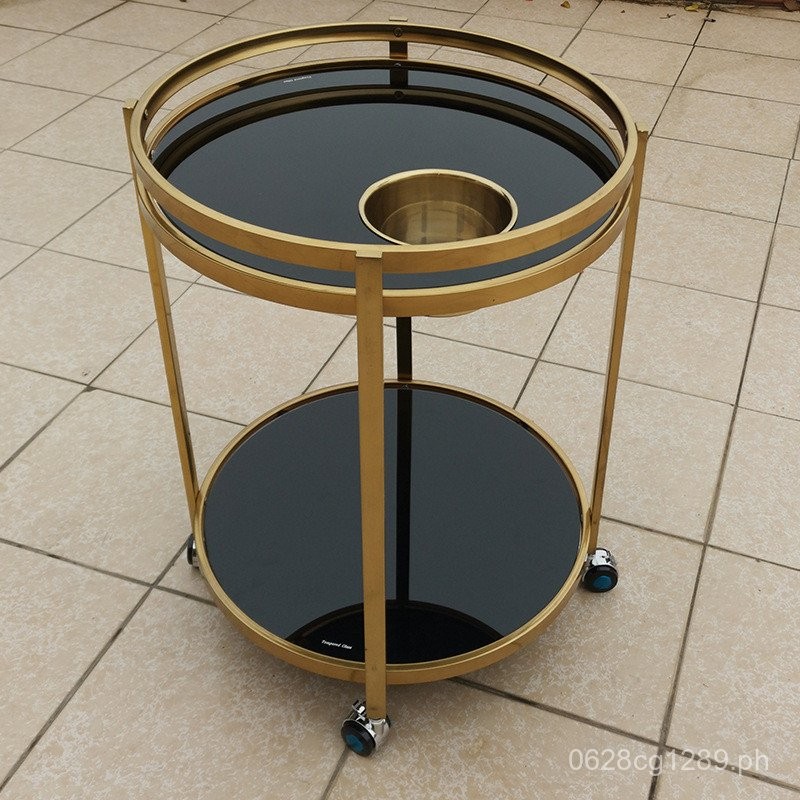 Glass Mahjong Tea Rack with Wheels, Light Luxury Stainless Steel Chess ...