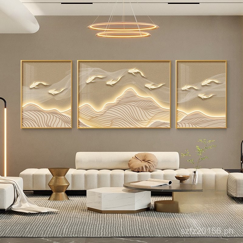 Light Luxury Mountain Backdrop Painting Nine Fishes Picture2025New Feng ...