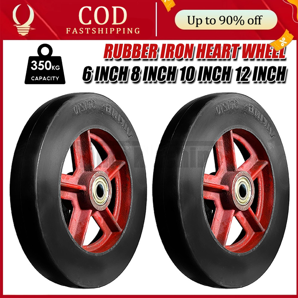 2PCS Push Cart Rubber Wheel 6,8,10,12 Inches Heavy Duty Rubber Iron ...