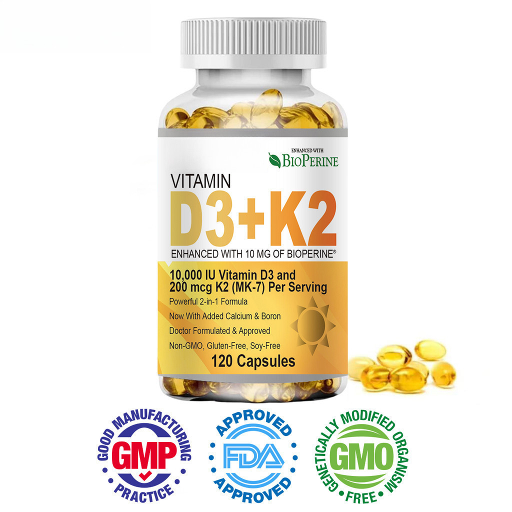 Vitamin D3 K2 10000 IU D3 + 200mcg K2 MK7 Immune Support Supplement ...