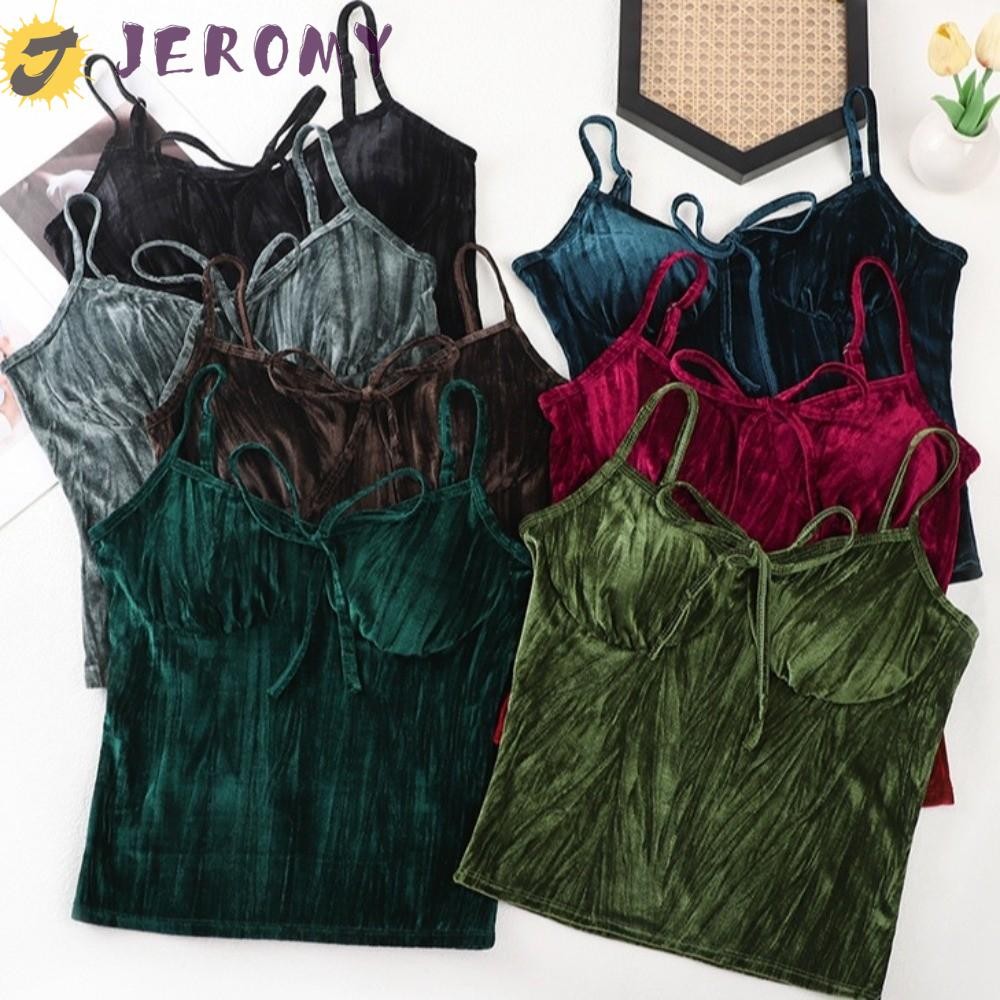 JEROMY Velvet Camisole, With Chest Cushion Bowknot Velvet Corset, All ...