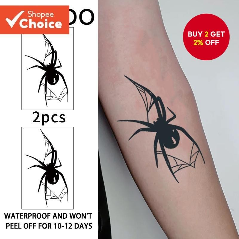 2pcs Minimalist Spider Herbal Tattoos - Waterproof Matte Temporary Fake ...