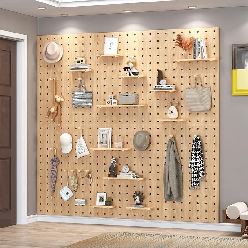 Solid Wood Pegboard Custom Wall Shelf Living Room Wall-mounted ...