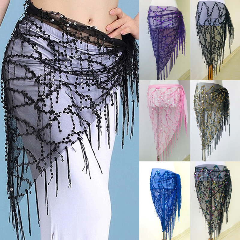 Belly Dance Hip Scarf Sequins Lace Tassel Indian Belly Dance Waist ...