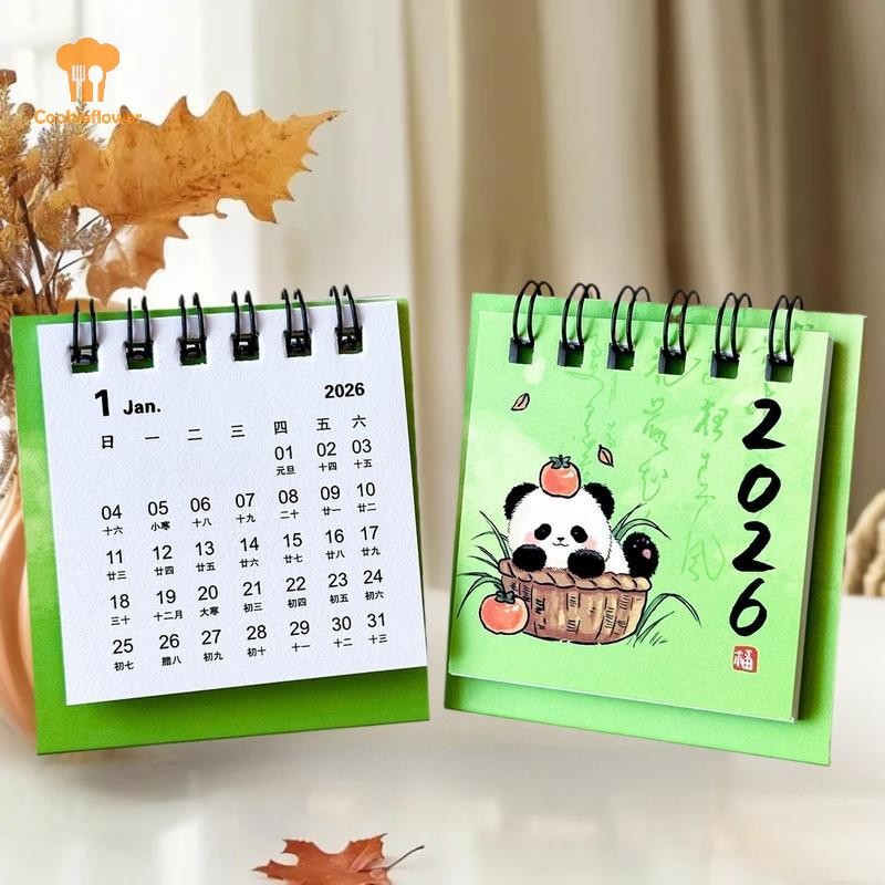 CKFR 2026 Year Cartoon Panda Desktop Mini Desk Calendar Clock In ...