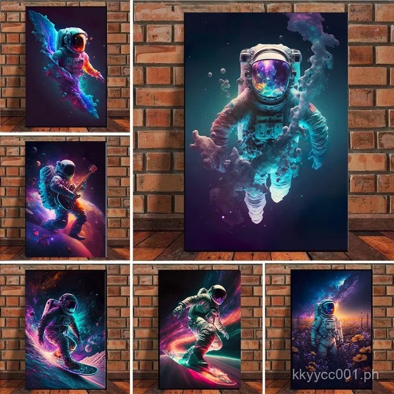 Neon Punk Pop Art Space Astronaut Poster Aesthetic Canvas Painting ...