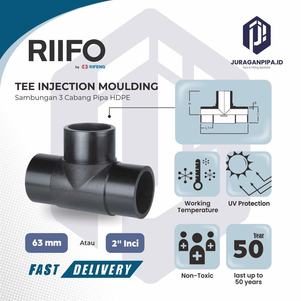 Hdpe Butt Fusion Pipe Fittings | Injection Tee 63mm~2" Inch | Shopee ...