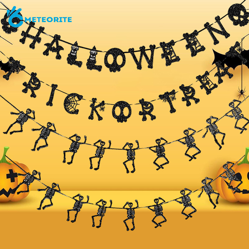 Happy Halloween Atmosphere Decorative Flashing Paper Skeleton Banner ...