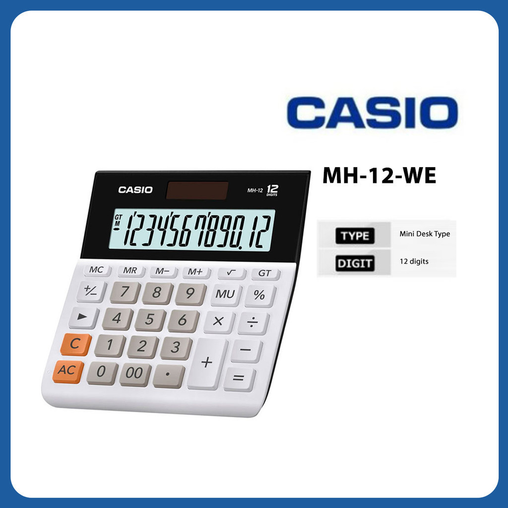 Casio MH-12-WE (White) Wide H Series Basic Calculators for office (100% ...