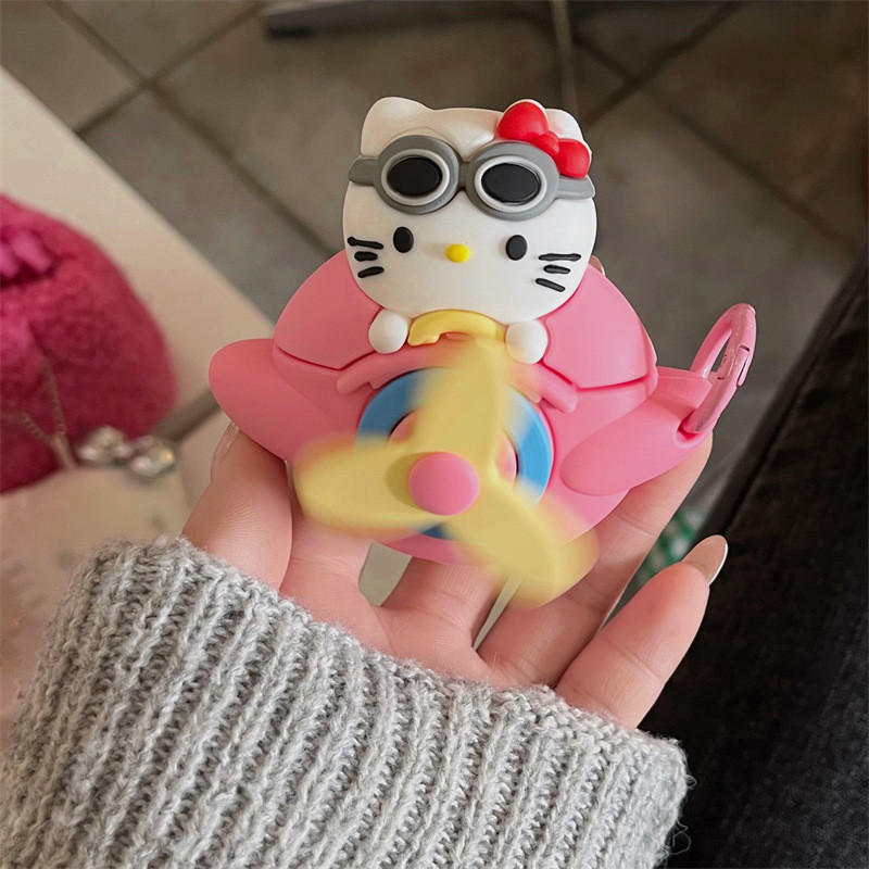 Cute Silicone Cartoon Rotary Aircraft Hello Kitty AirPods Pro Case Bluetooth Wireless Earphone ...