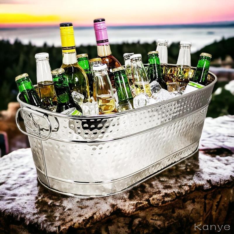 [KY] Ice Bucket Galvanized Oval Beverage Tub Rustic Portable Beer Tub ...