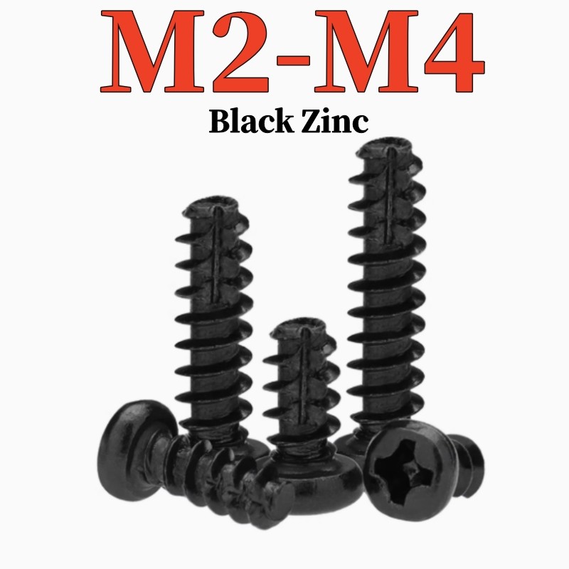 M2 M2.3 M2.6 M3 M3.5 M4 Black Zinc Round Head Self Tapping Screw, Flat ...