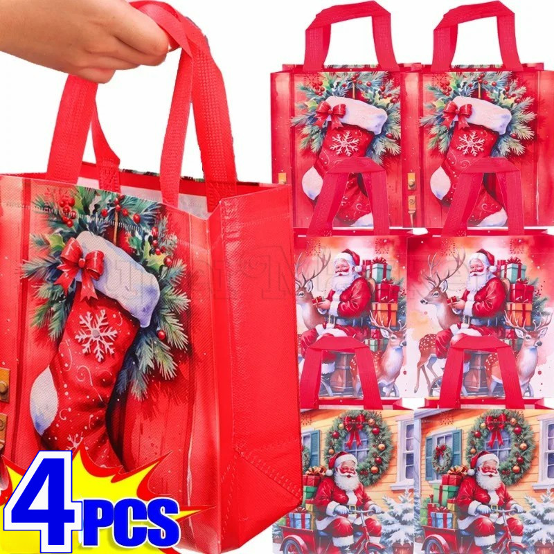 4/1PCS Christmas Gift Bag - Non-Woven Fabric Tote Bags - Santa Claus ...
