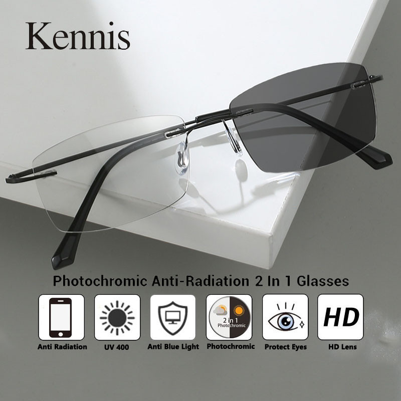 Photochromic Anti Radiation Frameless Glasses For Women Men Rimless ...