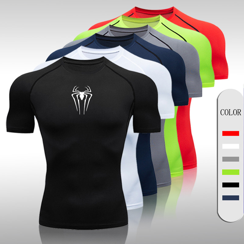 Spider-Man Short Sleeve Compression Shirt Gymnastics Training Sports T ...