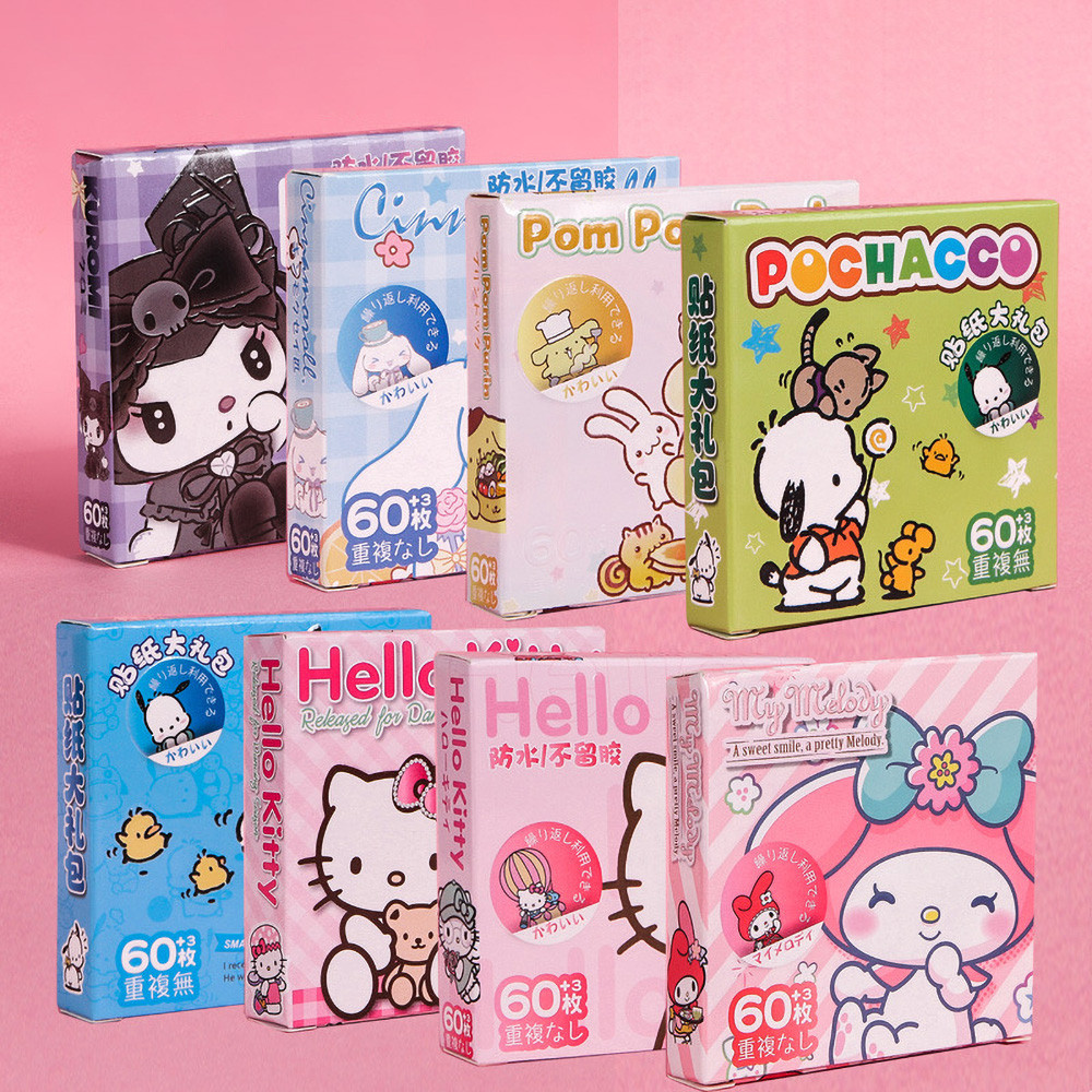 63PCS/Box SANRIO STICKER Box Set Kuromi Cinnamoroll Waterproof Kids ...
