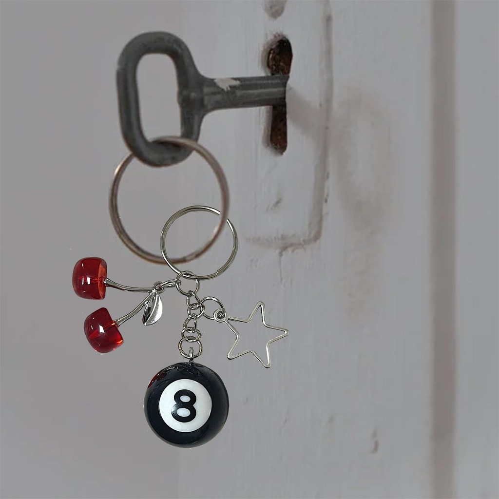8 Ball keychain, Red Cherry Keychain, Eight Ball Keychain with Star ...
