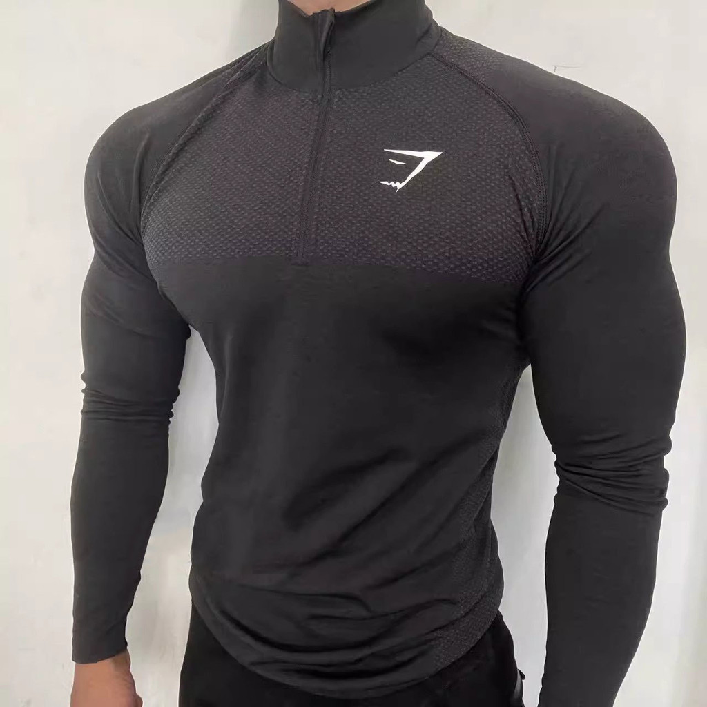 Gymshark Fitness Clothes Men Sports Long-Sleeved Quick-Drying Slim-Fit ...