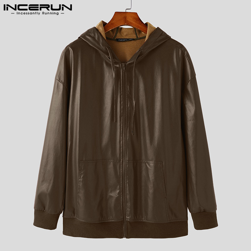 INCERUN Men's Modern Simple Solid Color Leather Jacket | Shopee Philippines