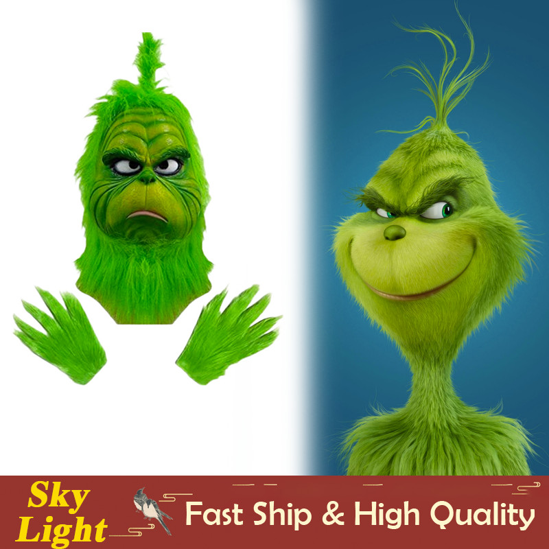 The Grinch Mask Gloves Plush Cartoon Character Halloween Party ...