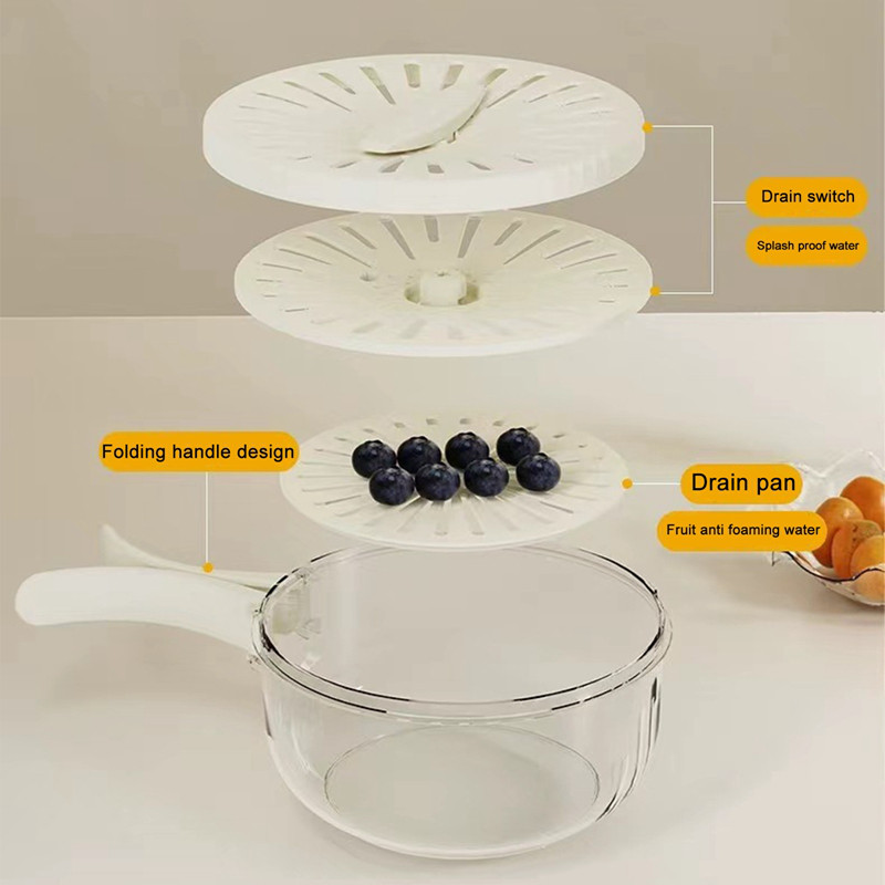 Fruit Drain Basket with Lid Foldable Handle Fruit Strainer Colander ...