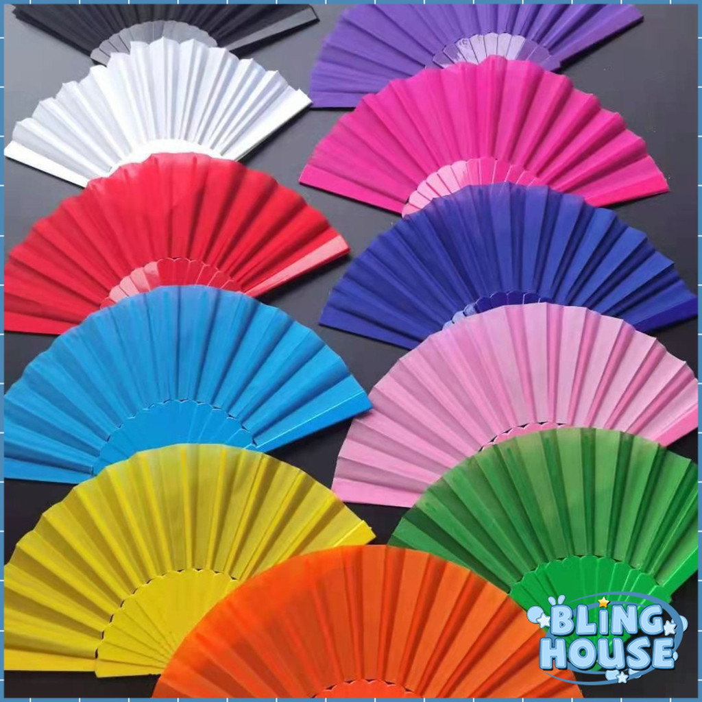 Bling Plain Solid Color Plastic Handheld Folding Hand Fans | Shopee ...