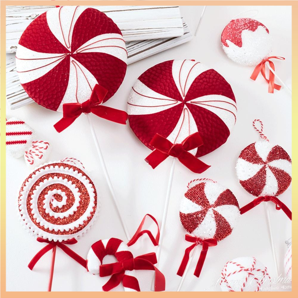 Red And White Velvet Candy Lollipop Cane Gift Box Ball Christmas Tree ...