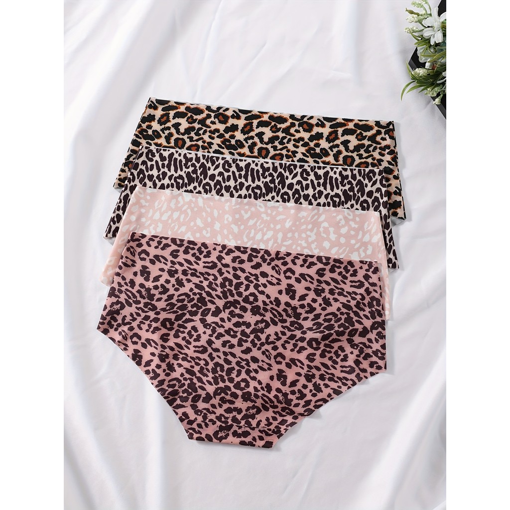 4 Pieces Seamless Leopard Print Panties, Sexy Comfortable Breathable ...