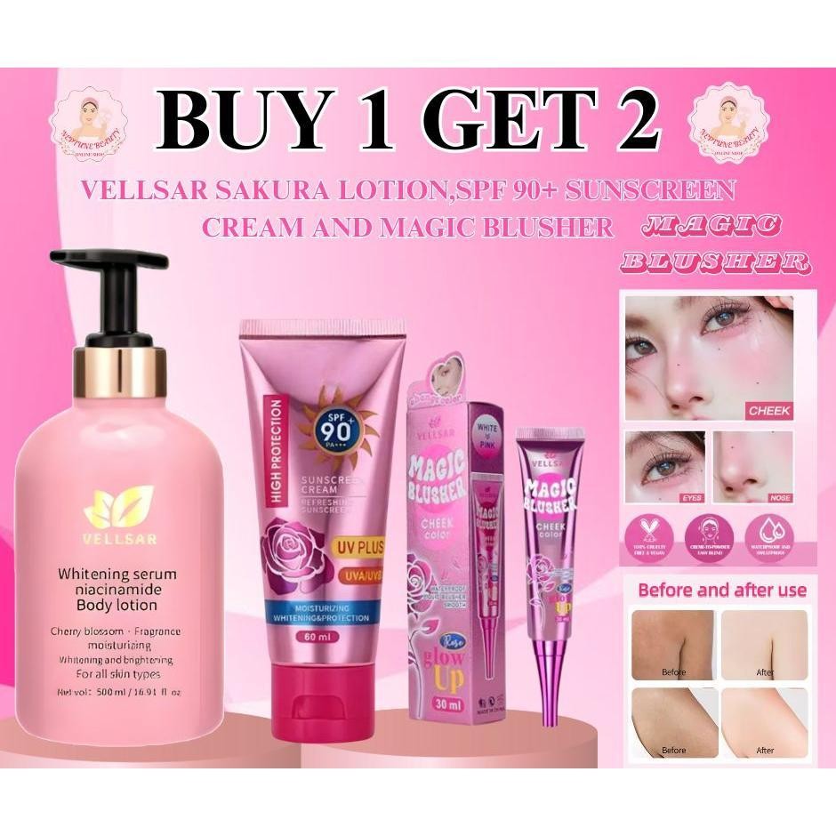 (BUY 1 GET 2)VELLSAR MAGIC BLUSHER + SUNSCREEN CREAM + SAKURA ...