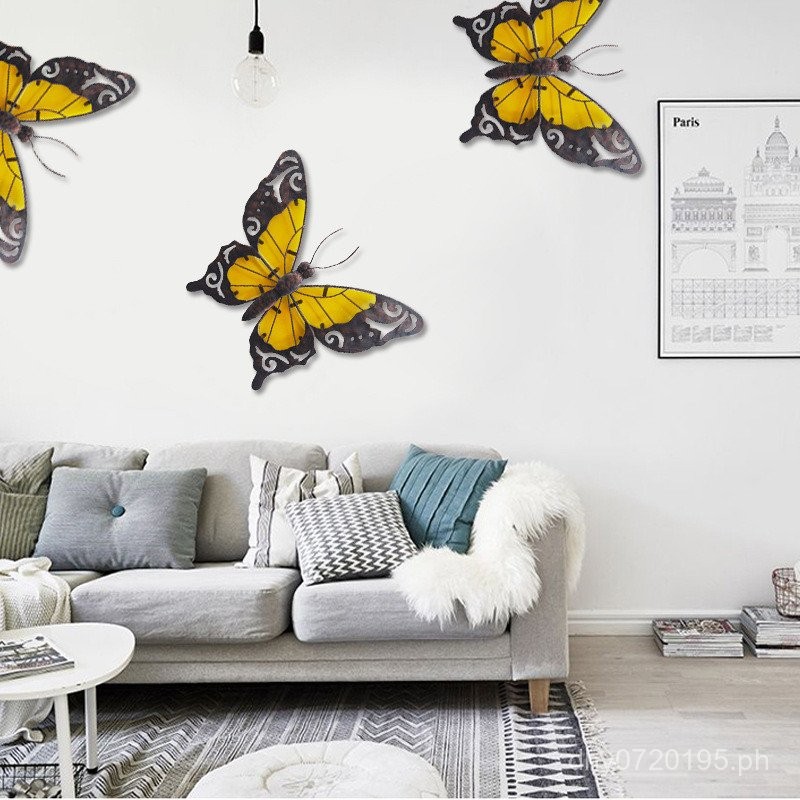 Entrance Butterfly Living Room Wall Decoration Iron Art TV Three ...