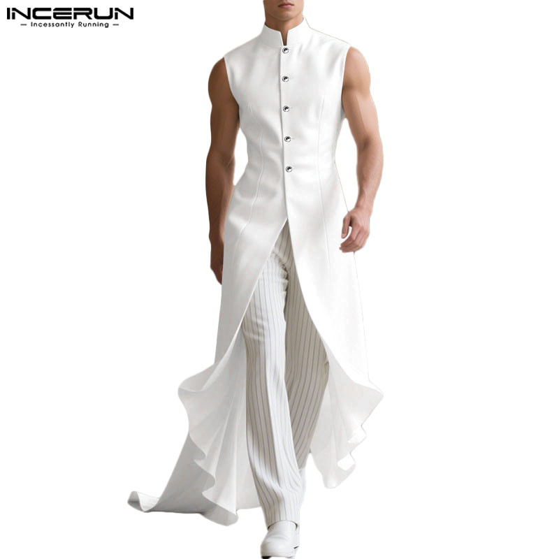 INCERUN men's deconstruction vest with ruffled edges and trailing long ...