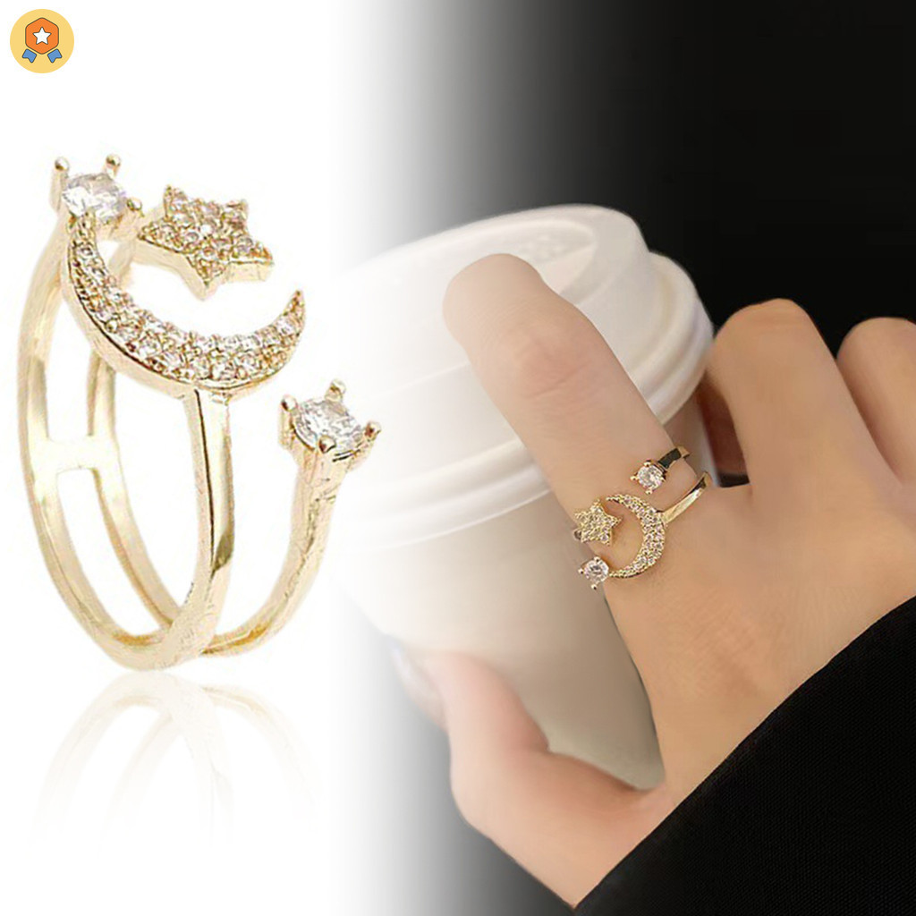 Ring Crystal Zircon Moon And Star Ring Gold Decoration Opening ...