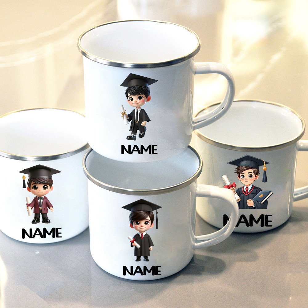 Personalized Graduation Boy Cartoon Printing Custom Name Enamel Cup ...