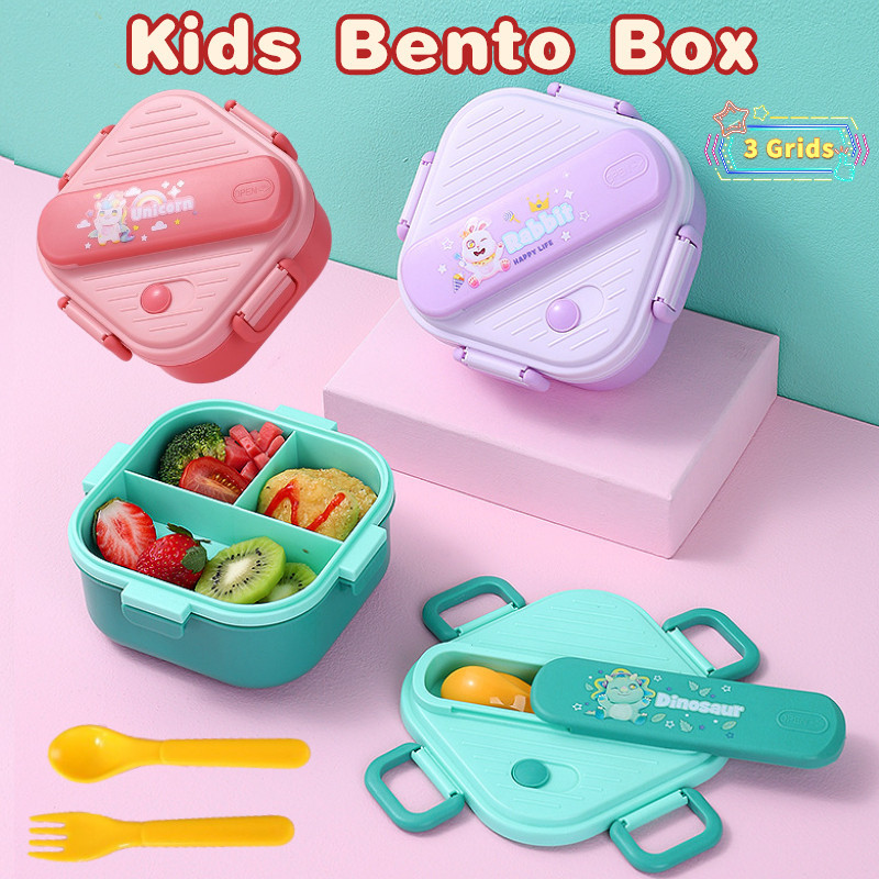 Kids Lunch Box 3 Grids Students Sealed Double Layer Lunch Box Cute ...
