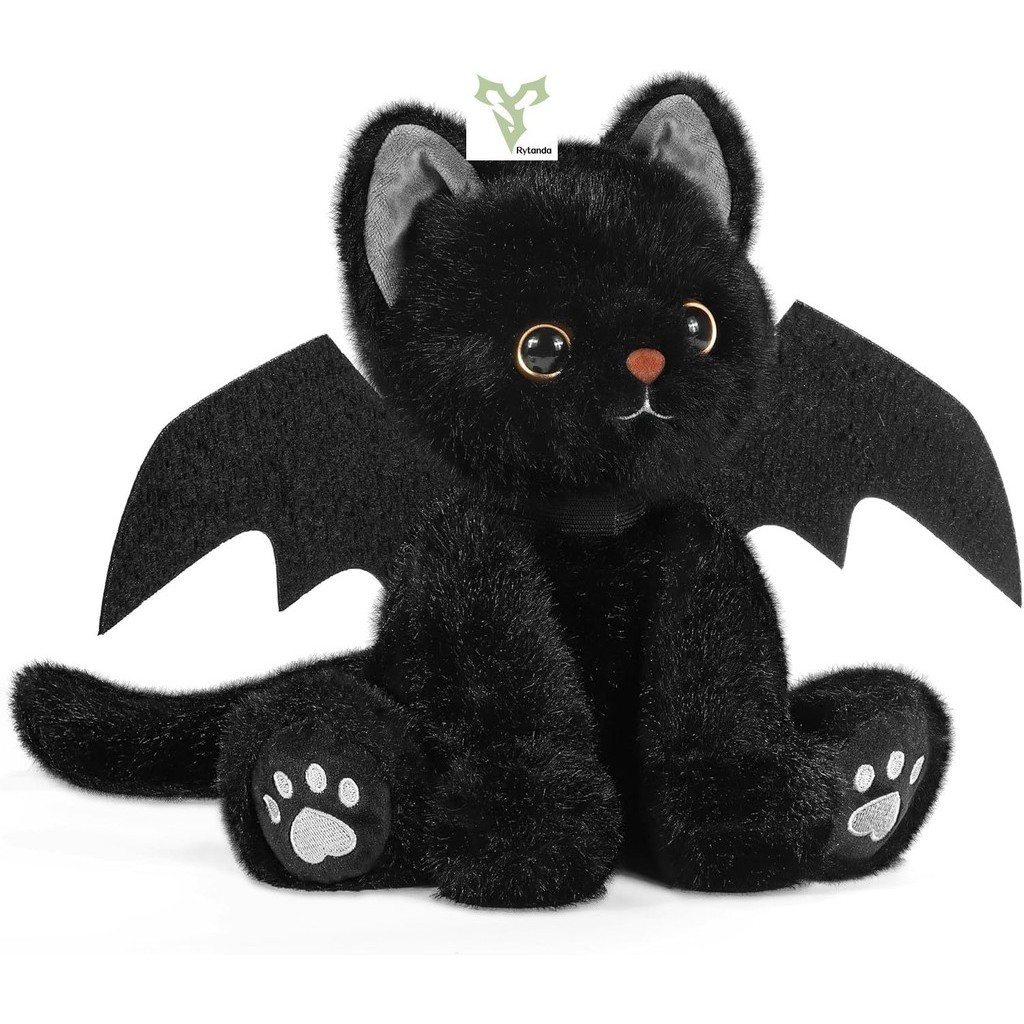 Rytanda Halloween Black Cat Plush Toy with Bat Wings Stuffed Animal Cat ...